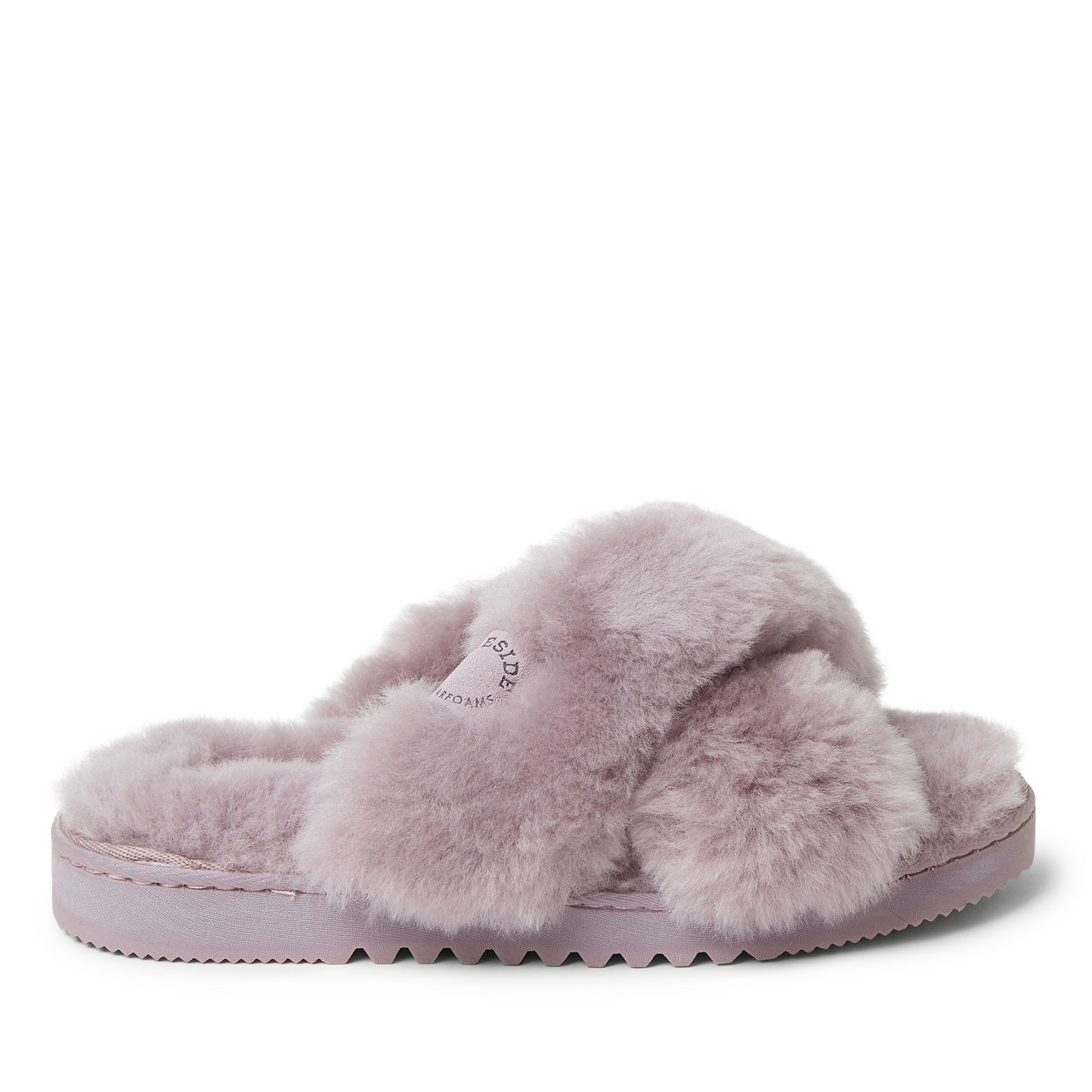 Women's Fireside By Dearfoams New Castle Genuine Shearling Cross Band Slide
