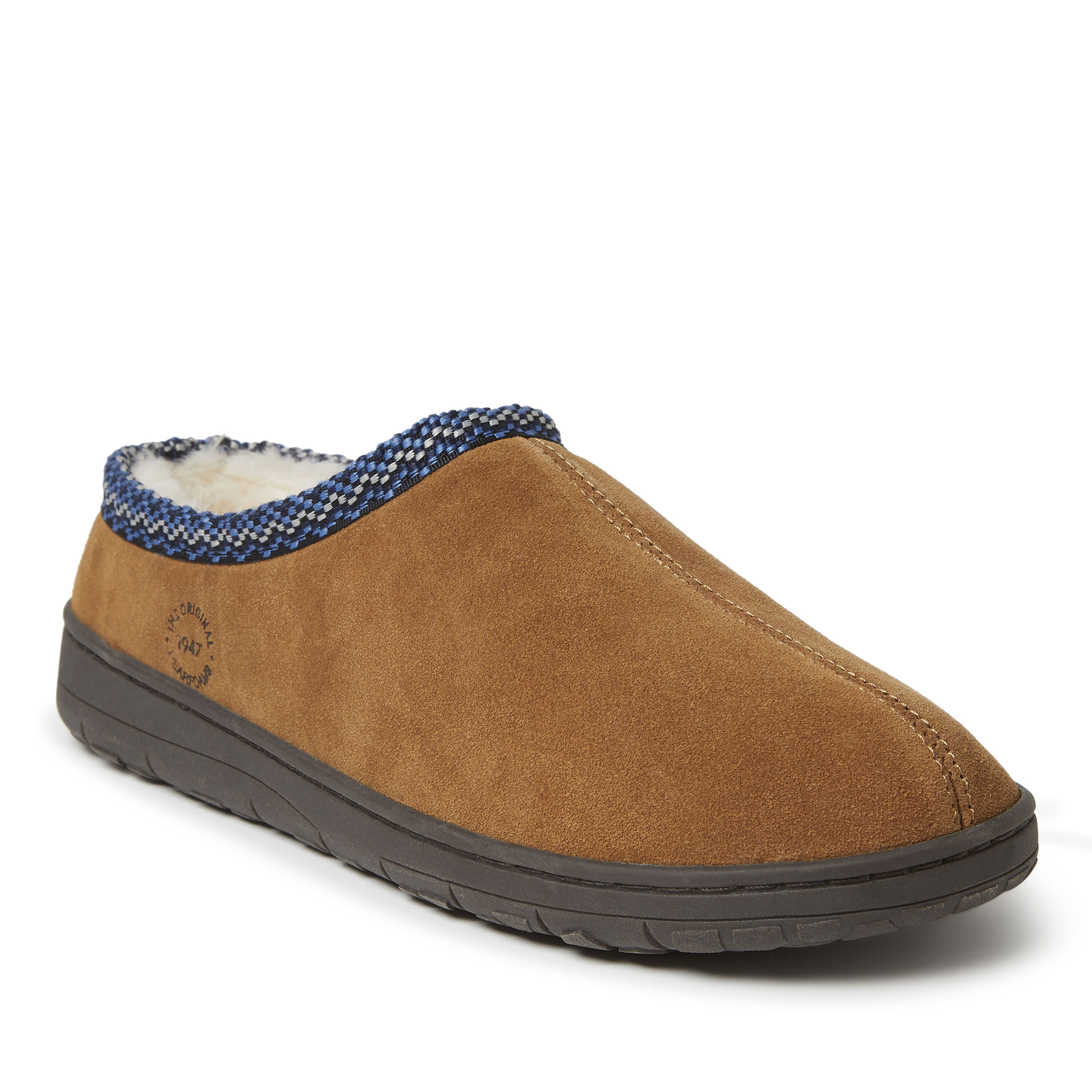 Men's Genuine Suede Clog Slipper with Woven Accent