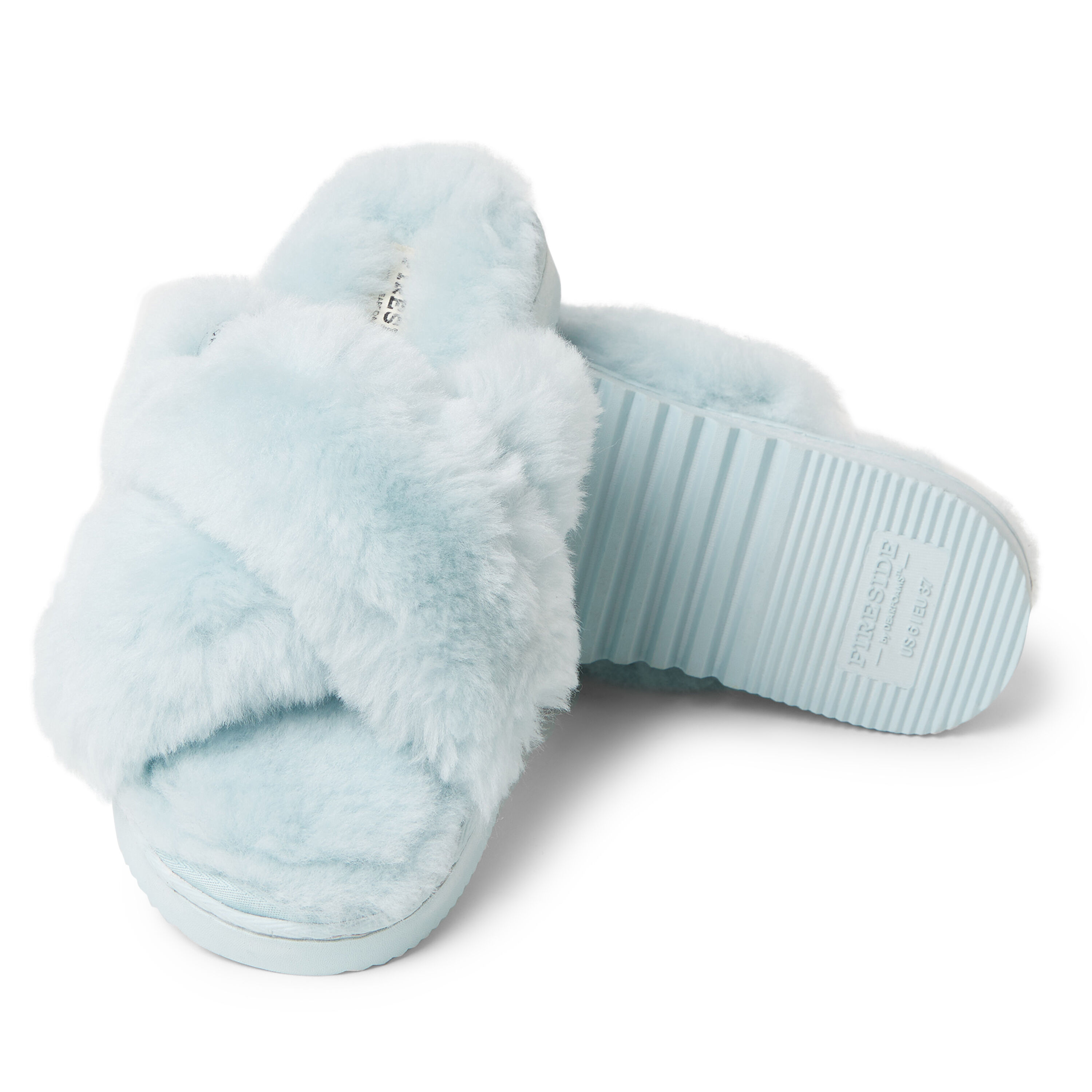 Women's Fireside By Dearfoams New Castle Genuine Shearling Cross Band Slide