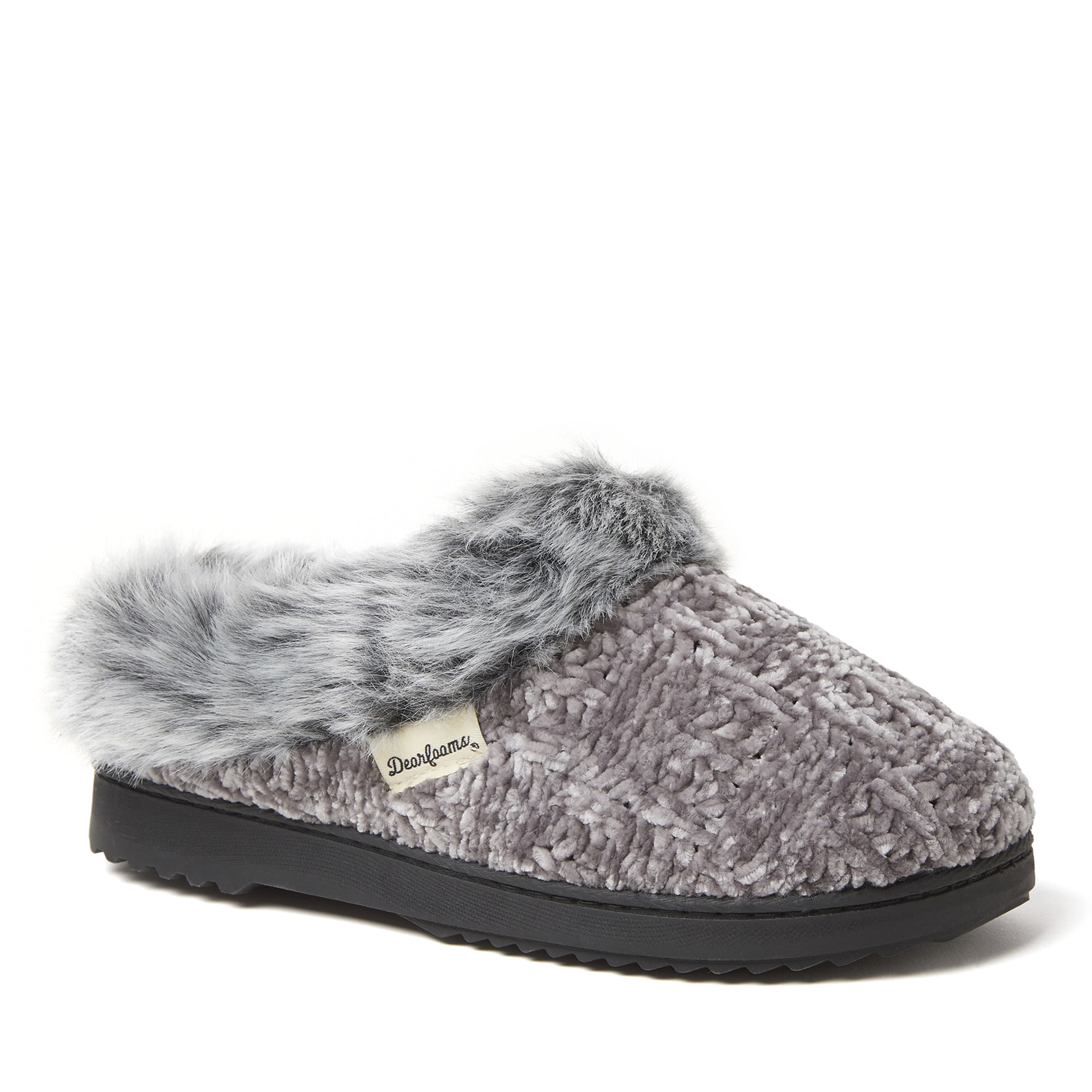 Women's Chenille Knit Clog with Faux Fur Trim