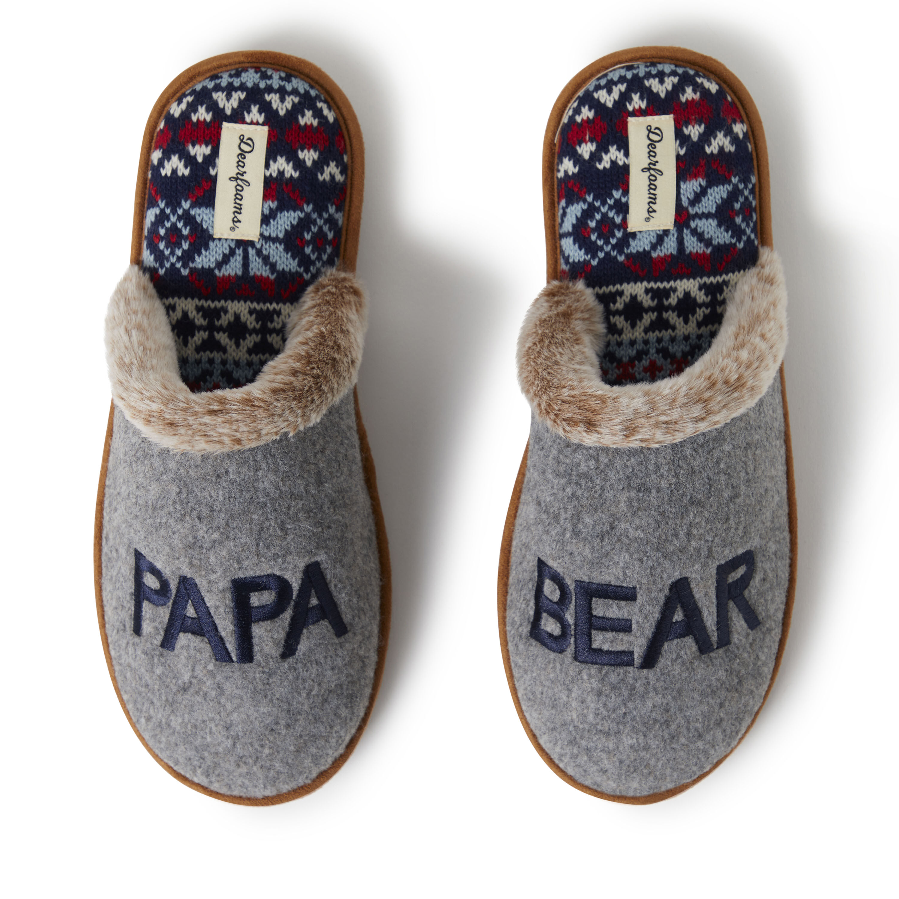 Men s Grey Felted Papa Bear Scuff Slippers